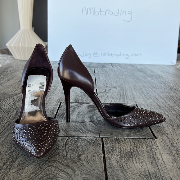 Coach | Shoes | Coach Brown Leather Metal Studded 7m Dorsay Heels ...